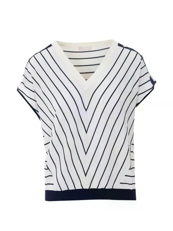 Liu Jo Striped V-neck T-shirt - White