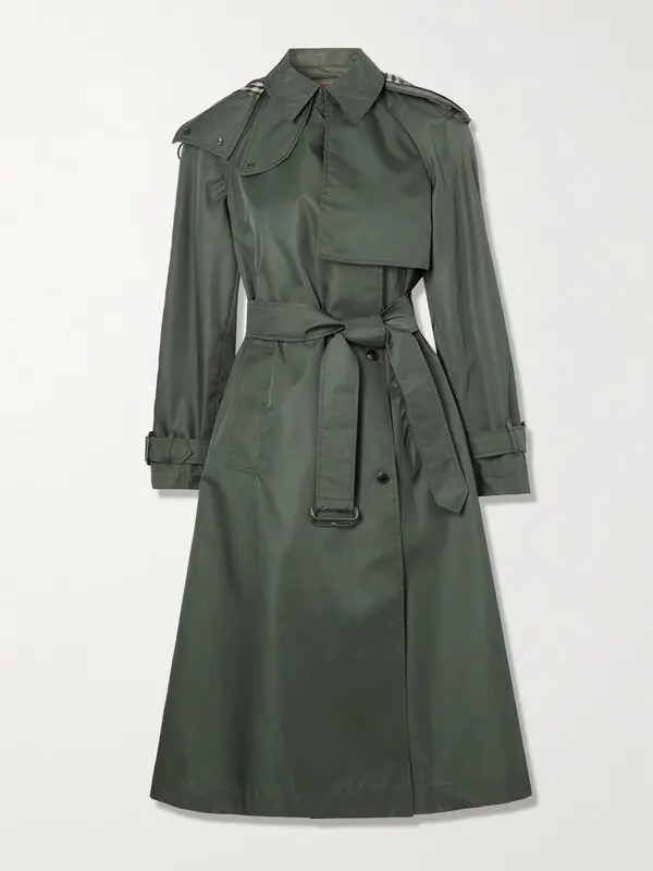 Burberry Belted Hooded Shell Trench Coat - Green