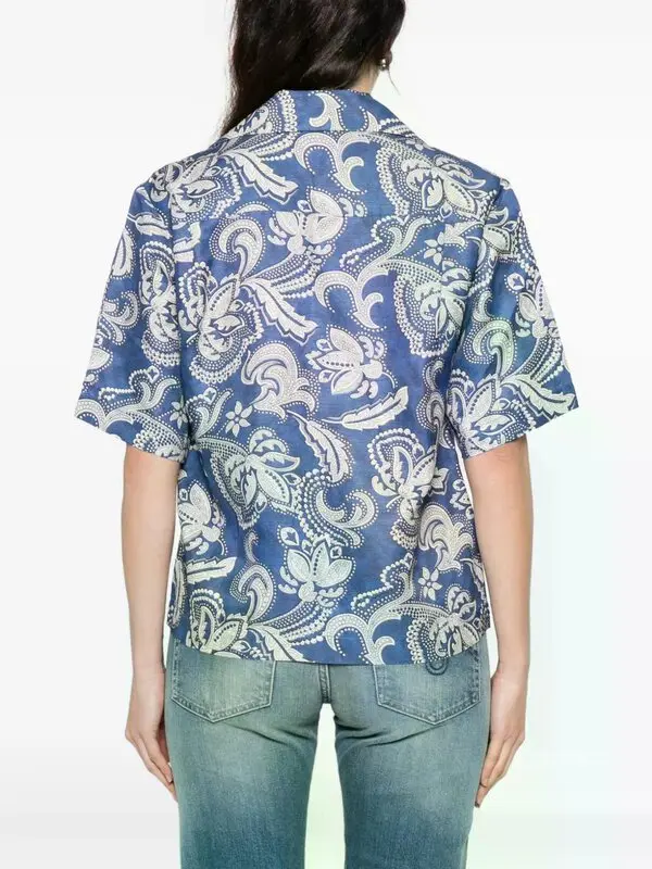 Sandro Printed Lapel Collar Shirt - Blue