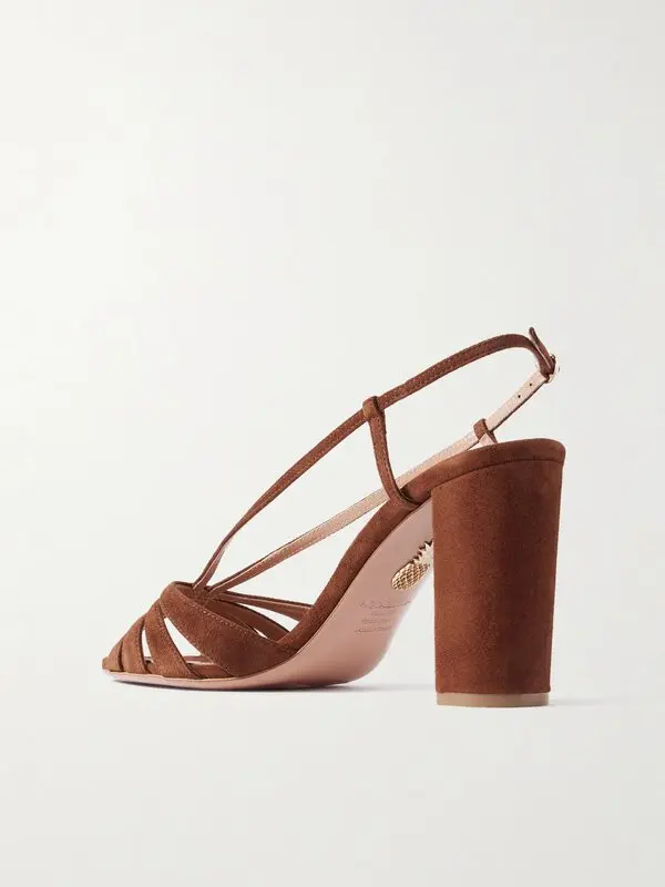 AQUAZZURA Aimée 85 Suede Slingback Sandals - Brown