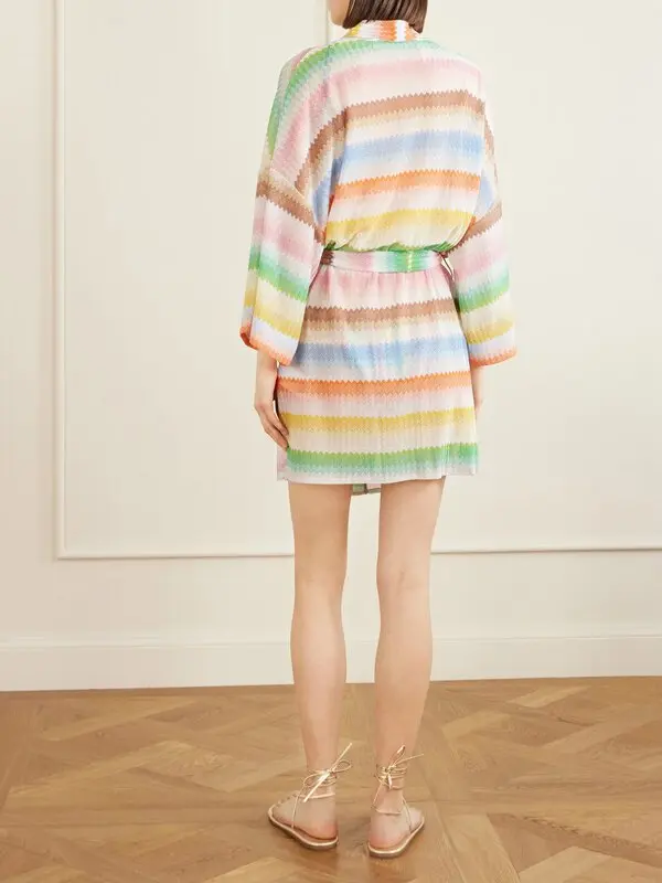 Missoni Mare Belted Striped Metallic Crochet-knit Cover-up