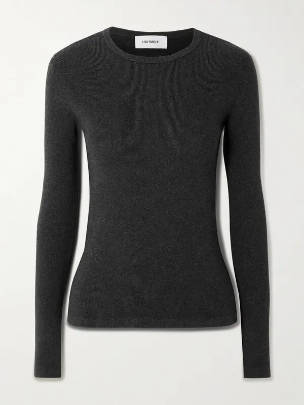 LISA YANG Vivian Ribbed Cotton And Cashmere-blend T-shirt - Gray