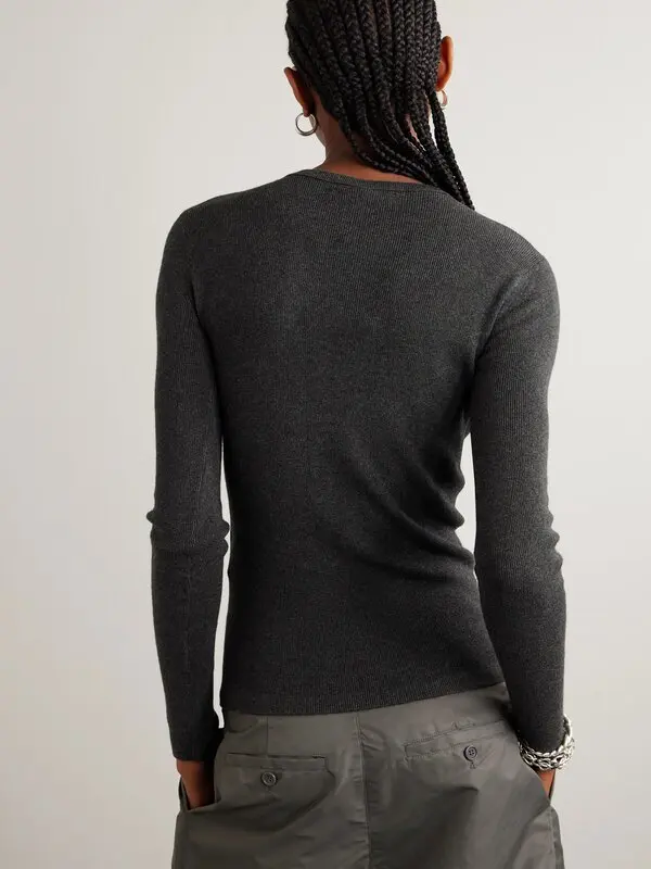 LISA YANG Vivian Ribbed Cotton And Cashmere-blend T-shirt - Gray