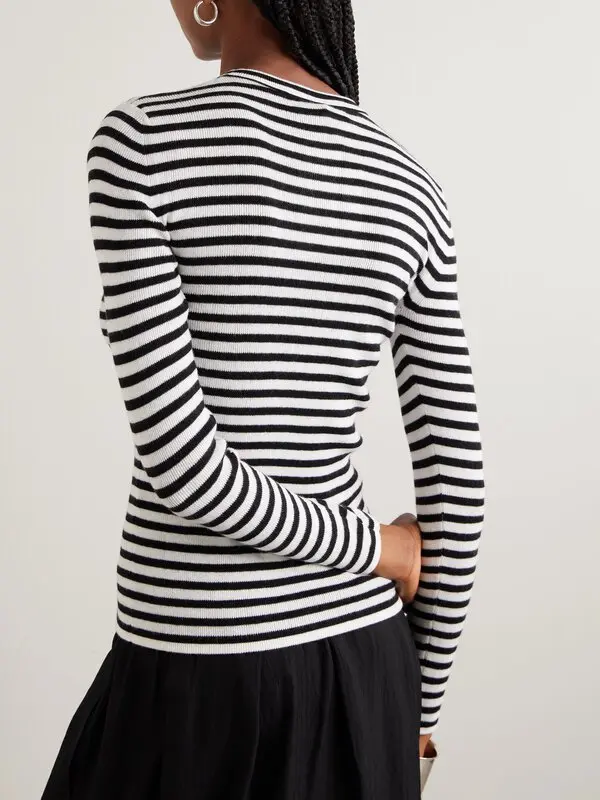 LISA YANG Vivian Striped Cotton And Cashmere-blend Top - Black