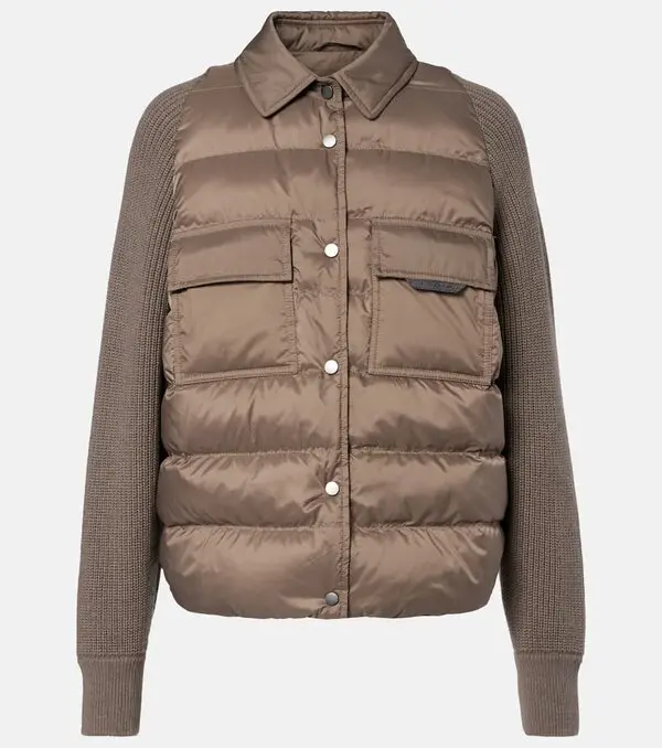 Brunello Cucinelli Wool, Cashmere, And Silk Down Jacket - Beige