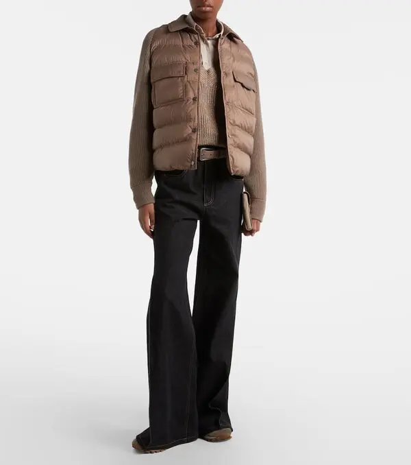 Brunello Cucinelli Wool, Cashmere, And Silk Down Jacket - Beige