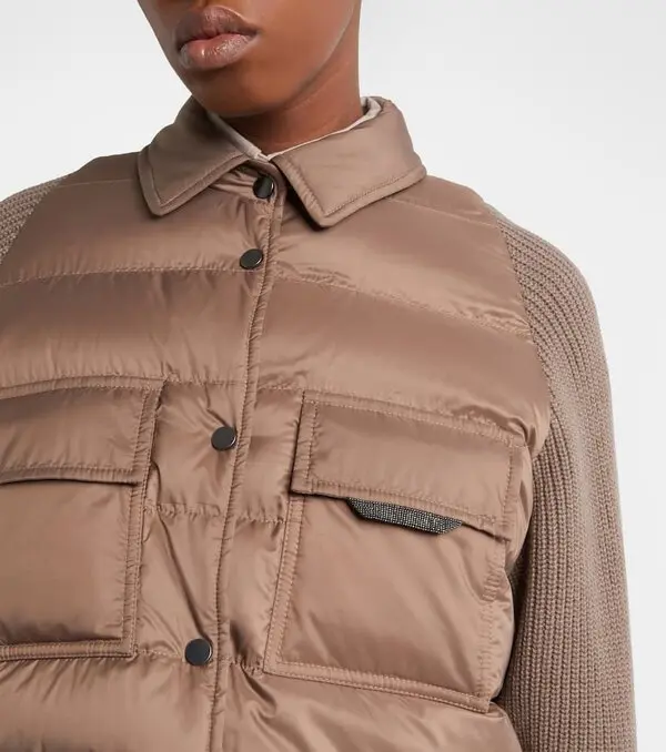 Brunello Cucinelli Wool, Cashmere, And Silk Down Jacket - Beige