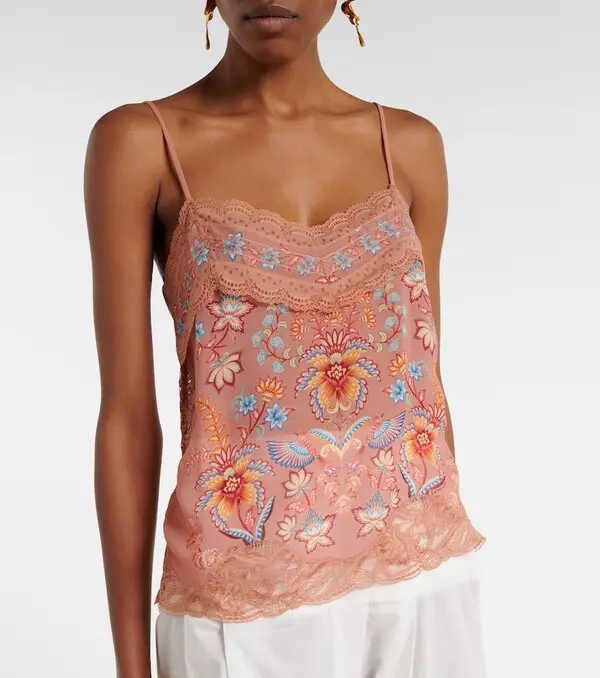 Farm Rio Lace-trimmed Floral Camisole