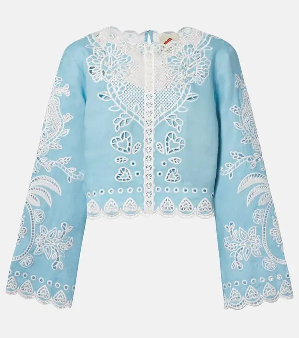 Farm Rio Embroidered Linen Top