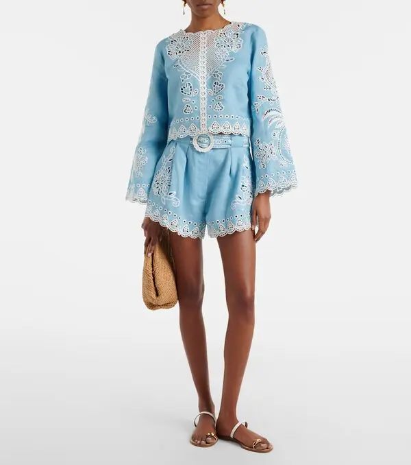 Farm Rio Embroidered Linen Top