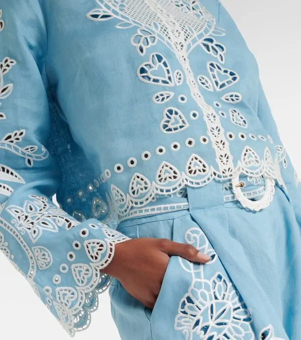 Farm Rio Embroidered Linen Top