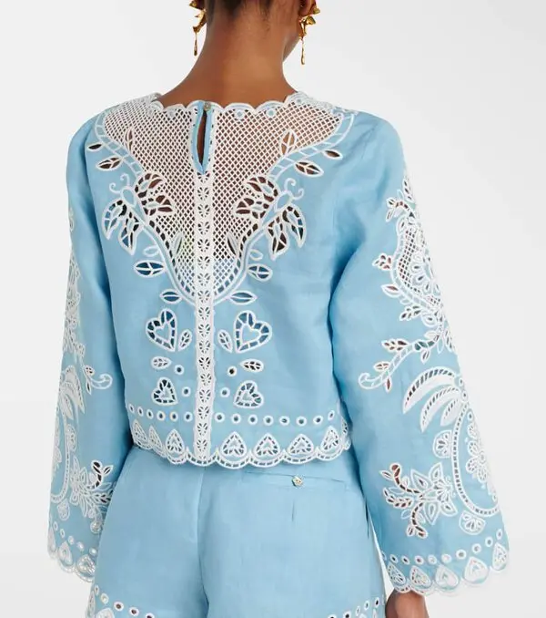 Farm Rio Embroidered Linen Top