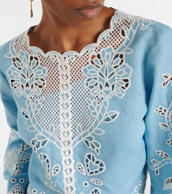 Farm Rio Embroidered Linen Top