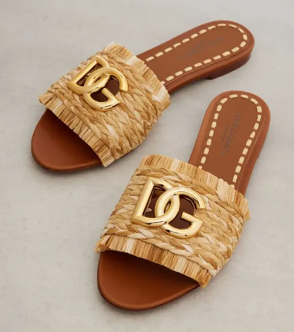 Dolce & Gabbana Raffia-effect Slides - Beige