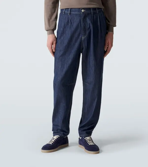 Brunello Cucinelli Pleated Tapered Jeans - Blue