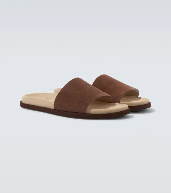Brunello Cucinelli Suede Open Toe Slides