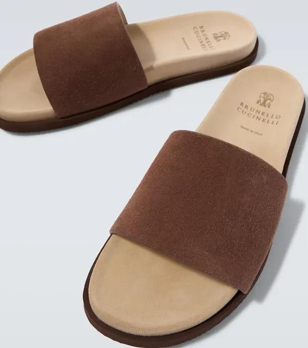 Brunello Cucinelli Suede Open Toe Slides