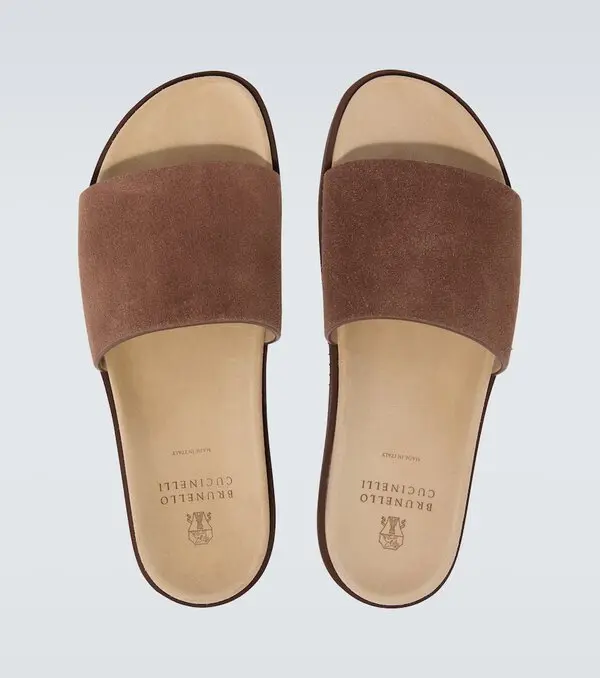 Brunello Cucinelli Suede Open Toe Slides
