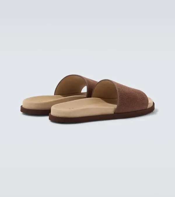 Brunello Cucinelli Suede Open Toe Slides
