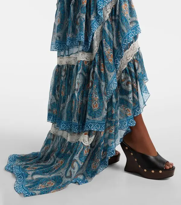 Etro Paisley Silk Maxi Dress With Lace Trim