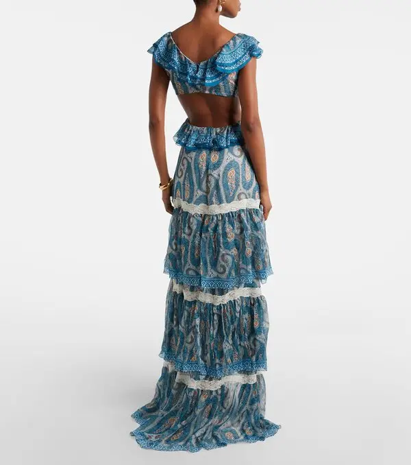 Etro Paisley Silk Maxi Dress With Lace Trim