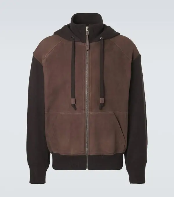 Loewe Paneled Suede Zip-up Hoodie