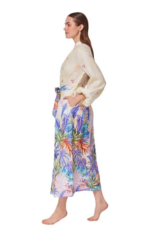 GOTTEX Cherry Blossom Belted Linen Dress
