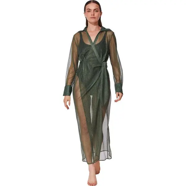 GOTTEX Pretty Mesh Wrap Dress Cover-up - Green