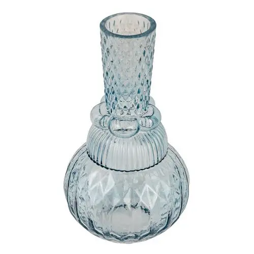 STORIED HOME Round Pressed Tapered Glass Vase - Blue