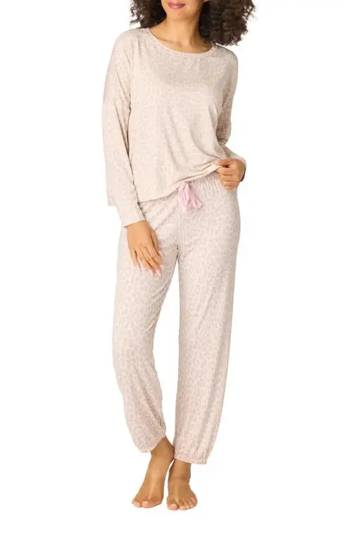 PJ Salvage Luxe Leopard Print Jersey Pajamas - Light Beige