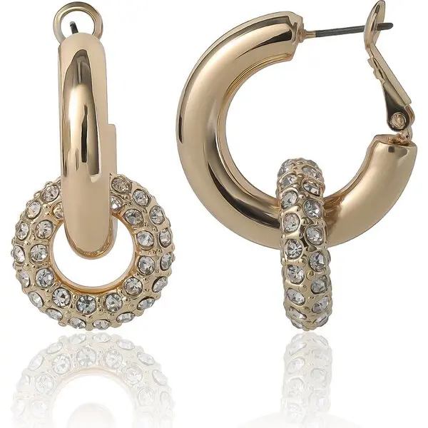 Bcbgmaxazria Pavé And Polished Double Hoop Earrings - Gold Tone