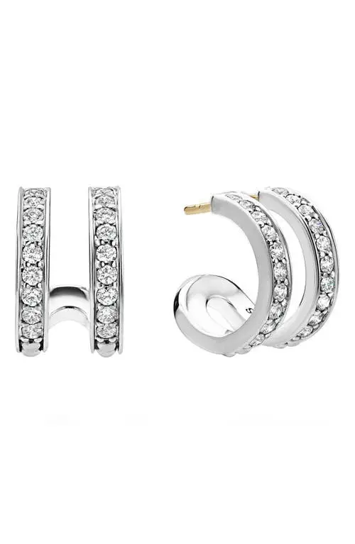 Lagos Caviar Spark Double Row Diamond Hoop Earrings In Sterling