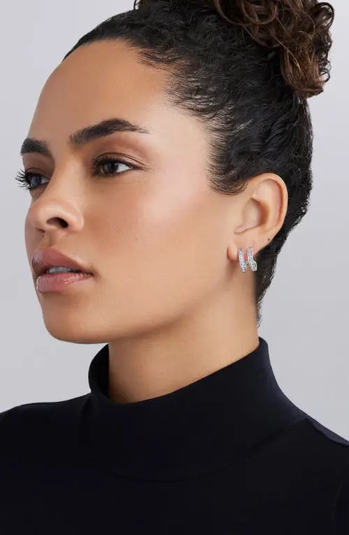 Lagos Caviar Spark Double Row Diamond Hoop Earrings In Sterling