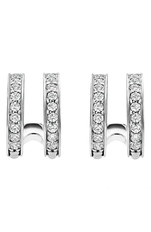Lagos Caviar Spark Double Row Diamond Hoop Earrings In Sterling