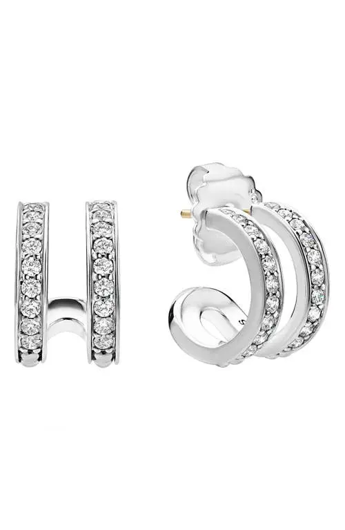 Lagos Caviar Spark Double Row Diamond Hoop Earrings In Sterling