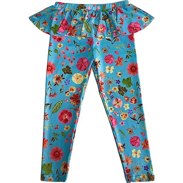 NESSI BYRD Spring Blossom Peplum-waist Relaxed Leggings Ruffle Detail - Turquoise