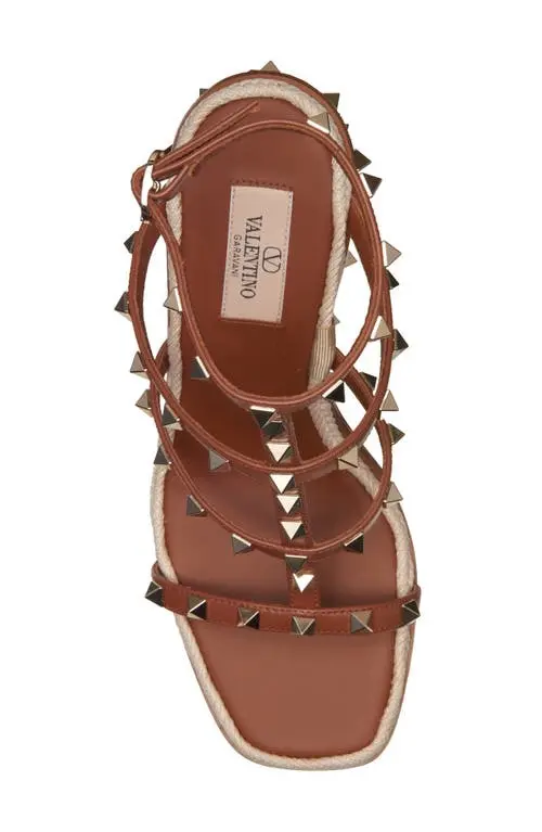 Valentino Garavani Rockstud Espadrille Sandal - Saddle