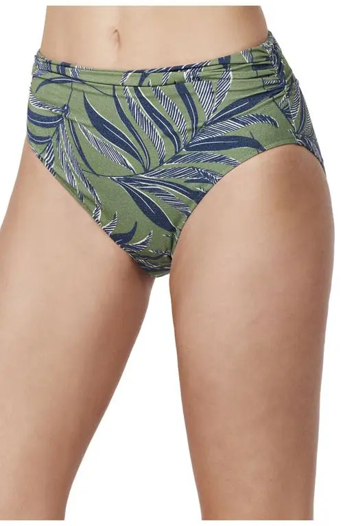 GOTTEX La Palm High-waist Shirred Swim Bottom - Dusk-green