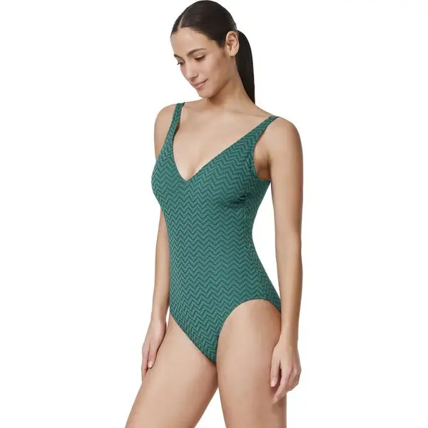 GOTTEX Medina Textured V-neck One-piece - Bottle Green