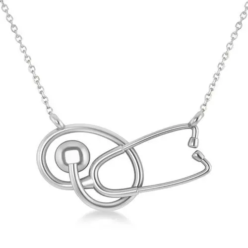 ALLUREZ 14k Stethoscope Pendant Necklace - White Gold