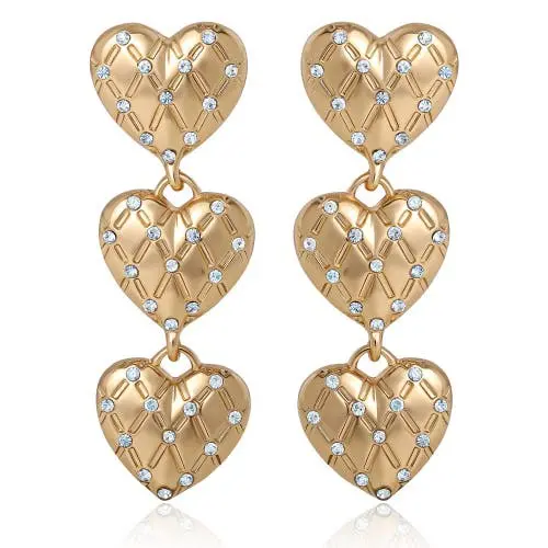 Juicy Couture Triple Heart Drop Earrings - Gold Tone