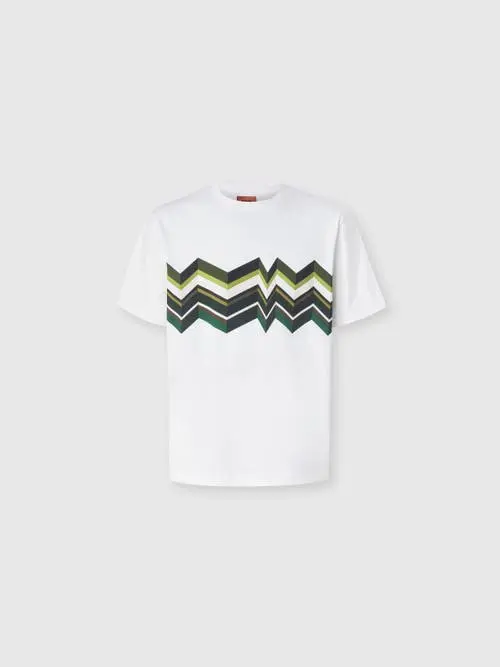 UM Crew-neck Cotton T-shirt With Irregular Zigzag Print