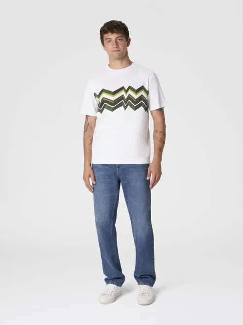 UM Crew-neck Cotton T-shirt With Irregular Zigzag Print