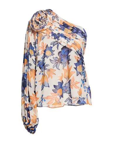 Farm Rio Floral-print One-shoulder Top - Blue