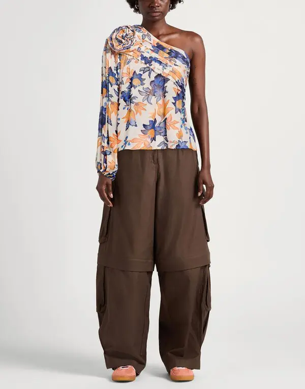 Farm Rio Floral-print One-shoulder Top - Blue