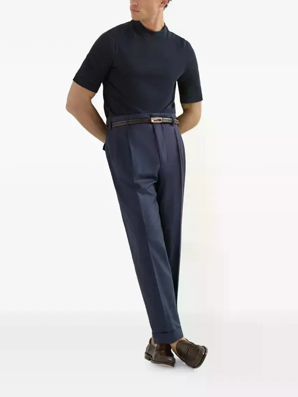 Brunello Cucinelli Virgin Wool Chevron Trousers - Blue