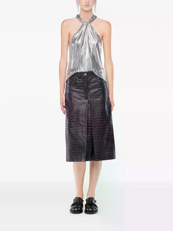 Rabanne Crocodile-effect Leather Midi Skirt