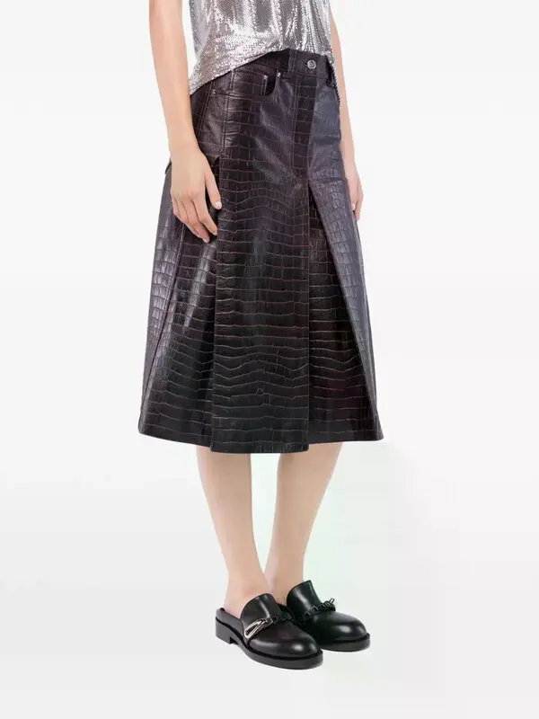Rabanne Crocodile-effect Leather Midi Skirt