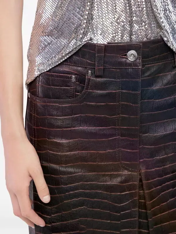 Rabanne Crocodile-effect Leather Midi Skirt