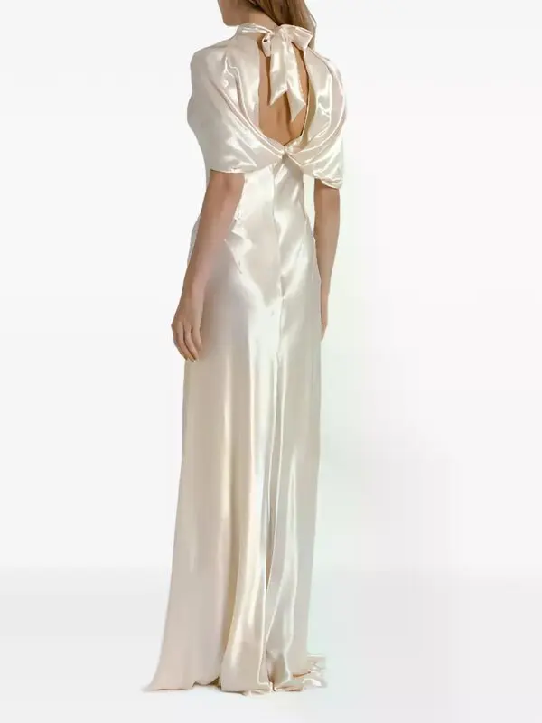 Alberta Ferretti Crossed-collar Floor-length Dress - White